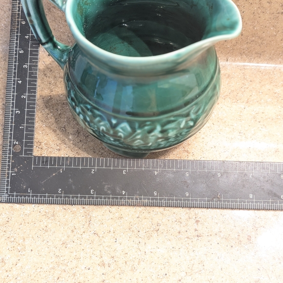 Mccoy | Art | Mccoy Green Ceramic Art Pitcher With Ornate Relief | Poshmark